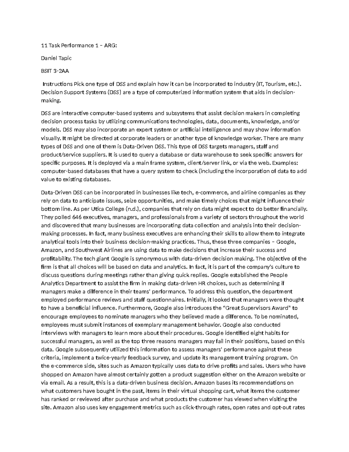 11 Task Performance 1 - waw - 11 Task Performance 1 – ARG: Daniel Tapic ...