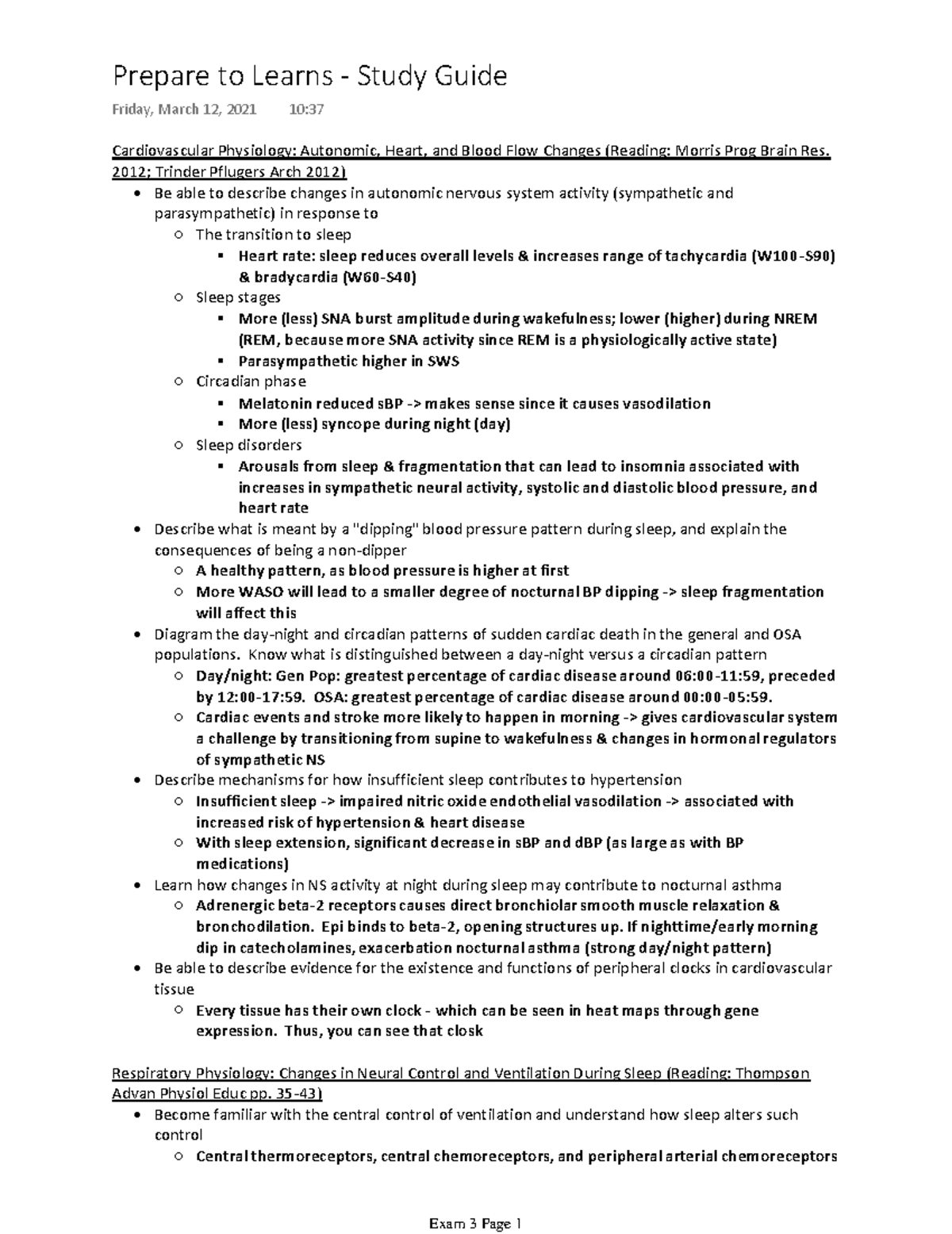 Prepare to Learns - Study Guide - Cardiovascular Physiology: Autonomic ...