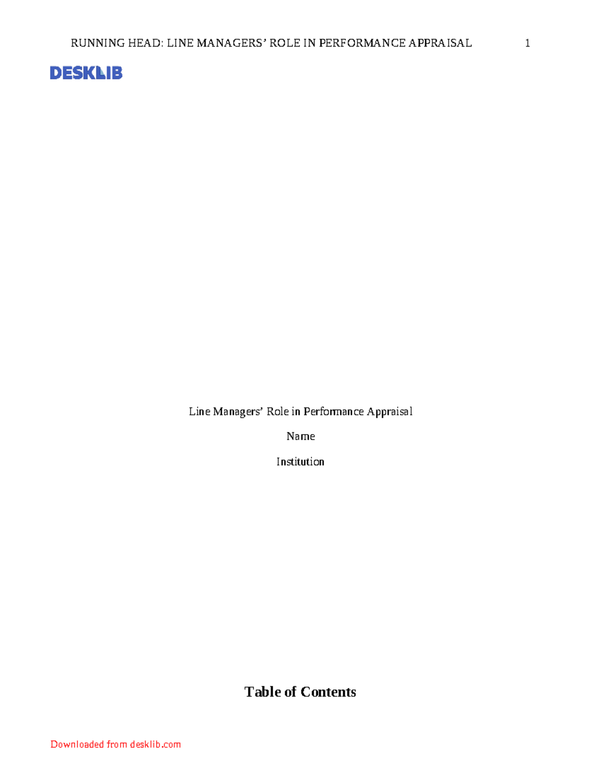 Line Managers’ Role in Performance Appraisal - RUNNING HEAD: LINE ...