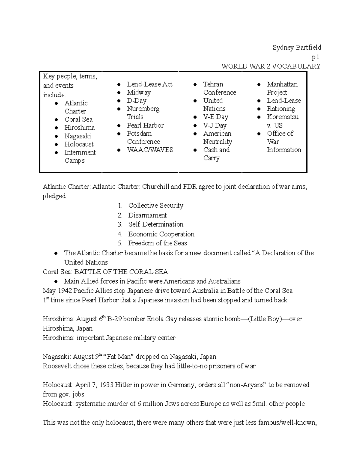 Vocab Chapter 16 17 - Sydney Bartfield p WORLD WAR 2 VOCABULARY Key ...