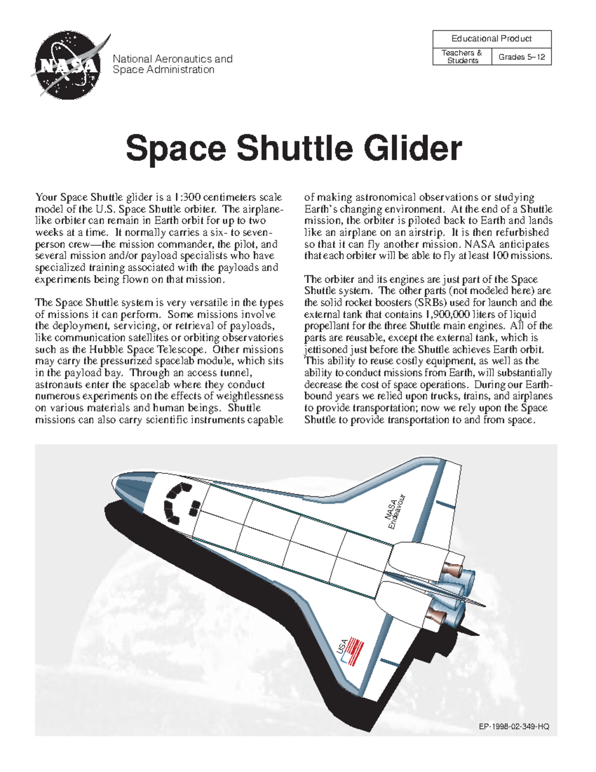 Space Shuttle Glider 2014 - Space Shuttle Glider Educational Product ####### Grades 5 ...
