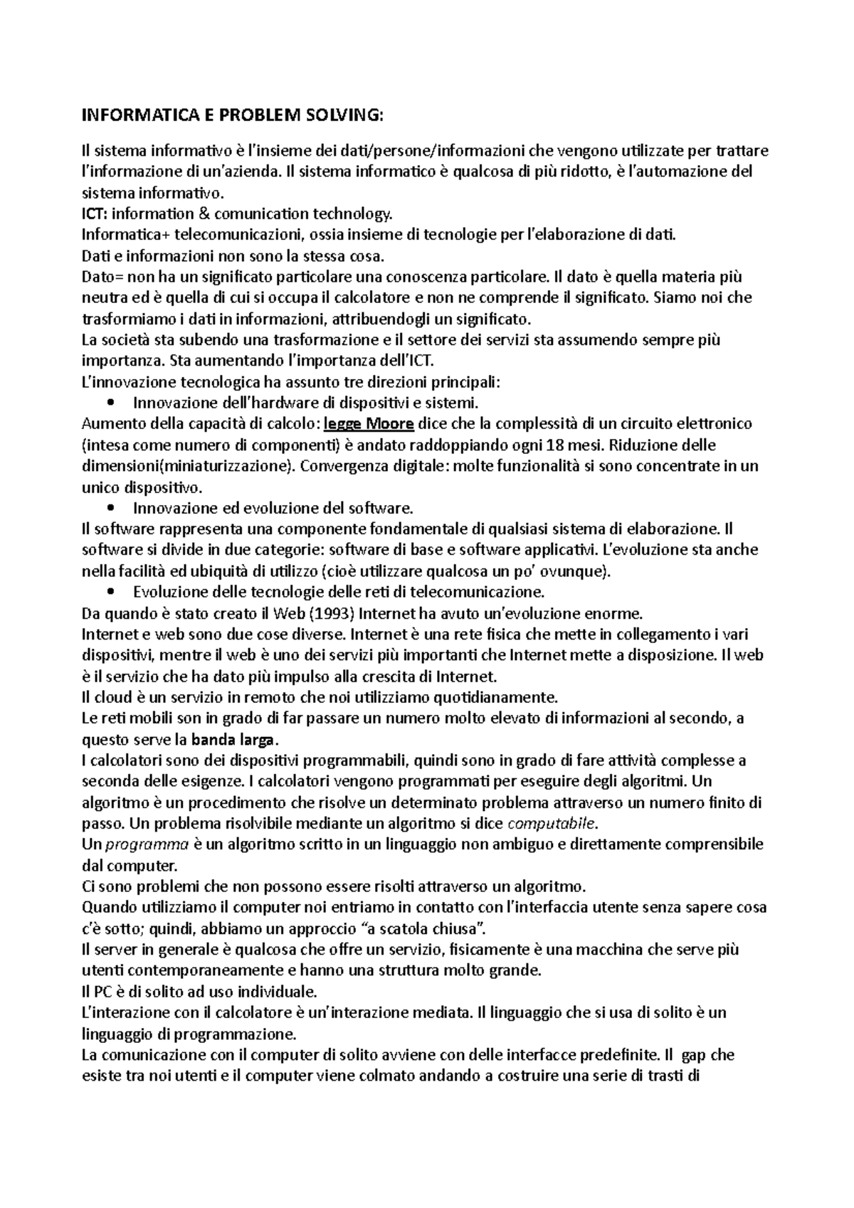 Informatica e problem solving - INFORMATICA E PROBLEM SOLVING: Il sistema informativo è l ...