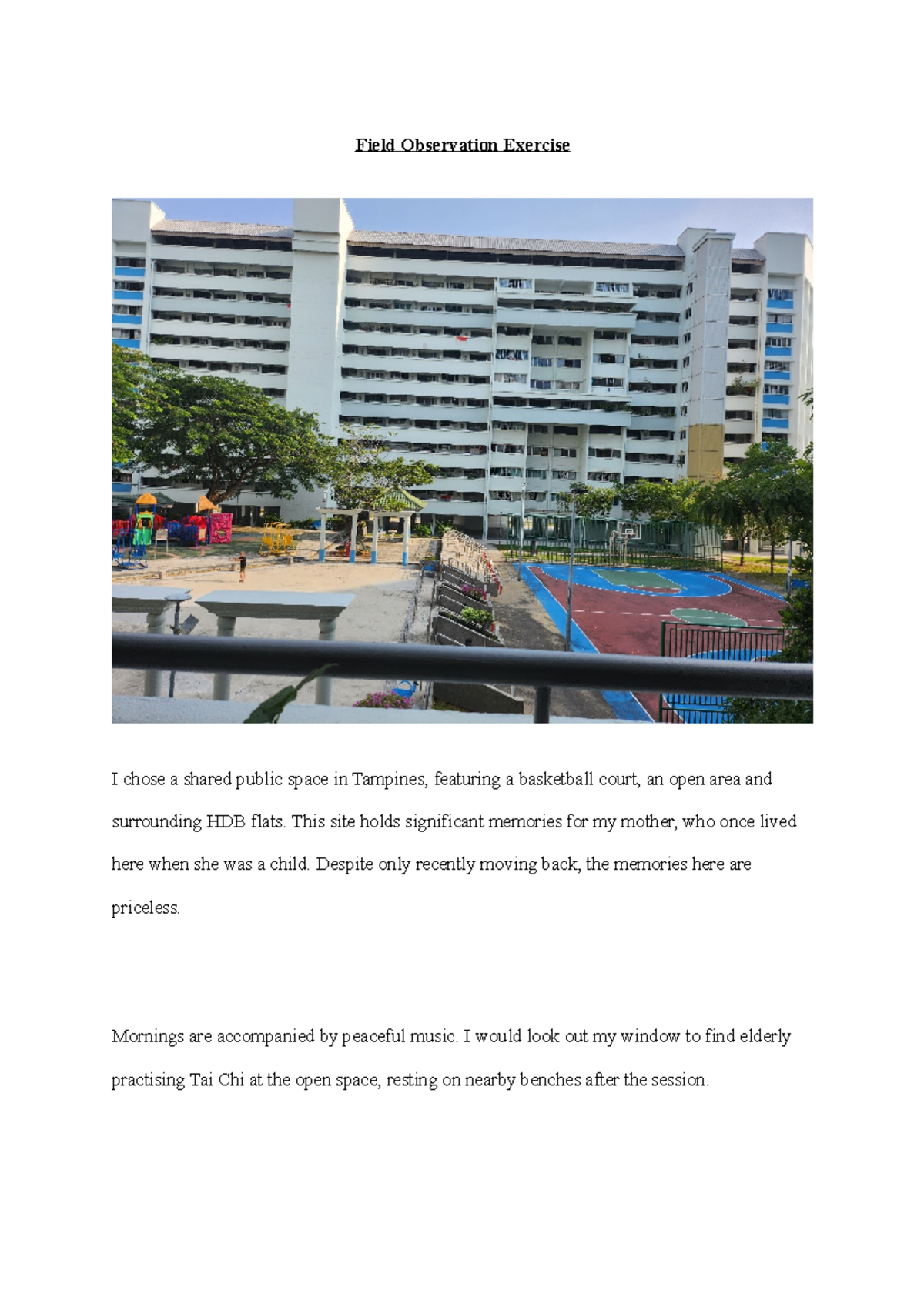 Field Observation Exercise Sample - Field Observation Exercise I chose ...