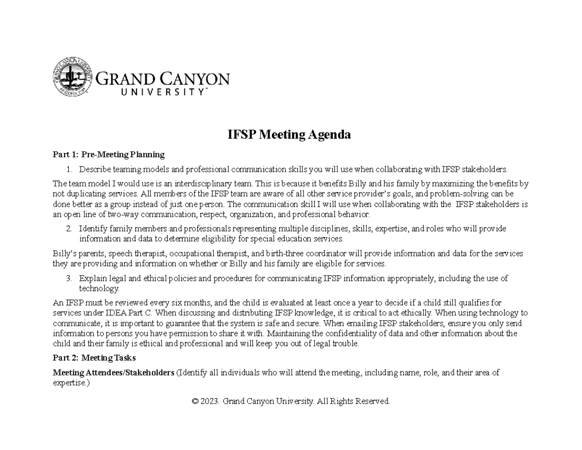 Ablodgett - Benchmark - IFSP Meeting Agenda - Week 6 - IFSP Meeting ...