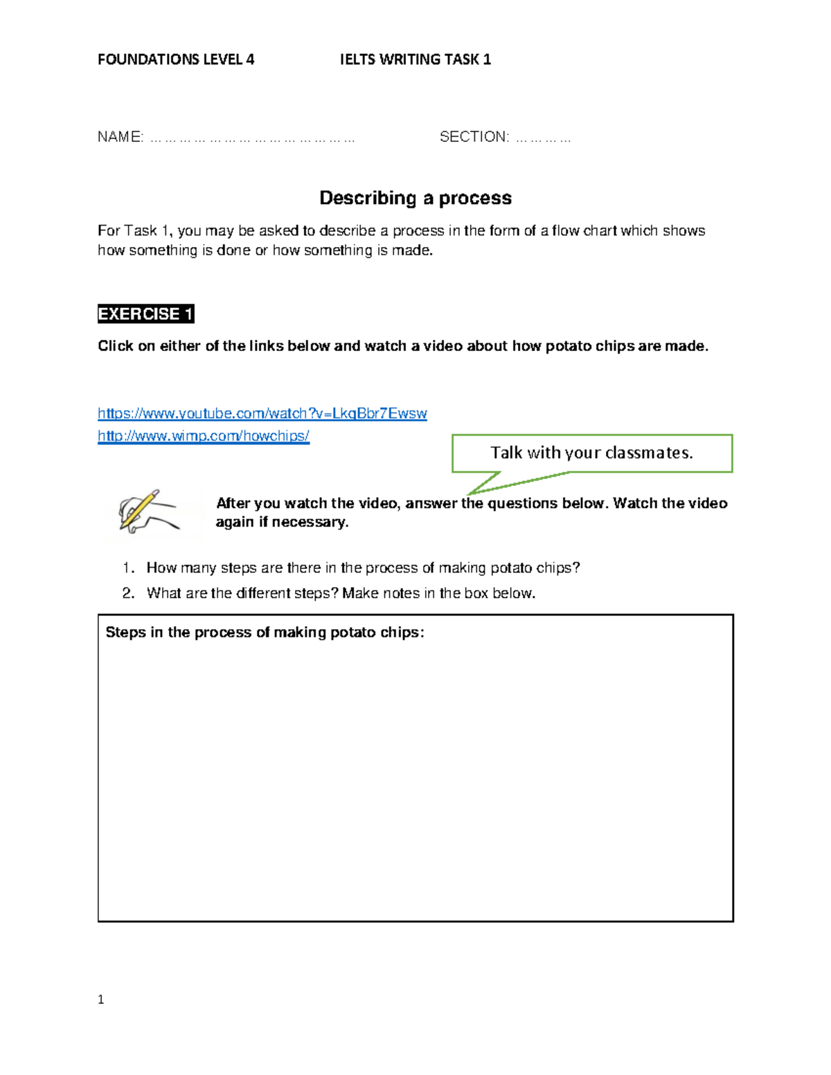 Describing a process worksheet - NAME ...