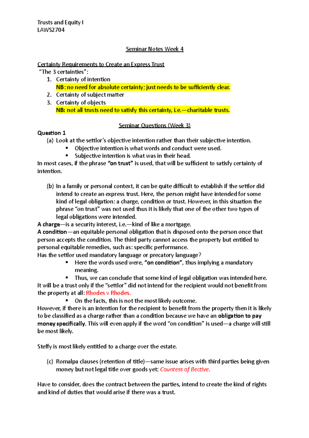 Seminar Notes Week 4 - LAWS Seminar Notes Week 4 Certainty Requirements ...