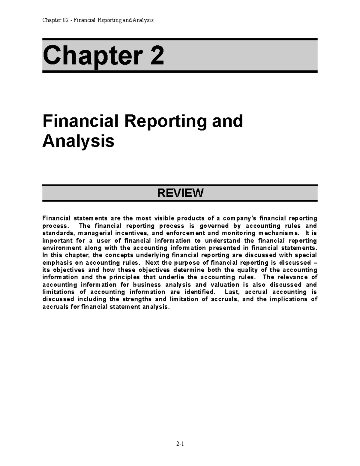 Chapter 2 Outline - Chapter 2 Financial Reporting and Analysis REVIEW ...