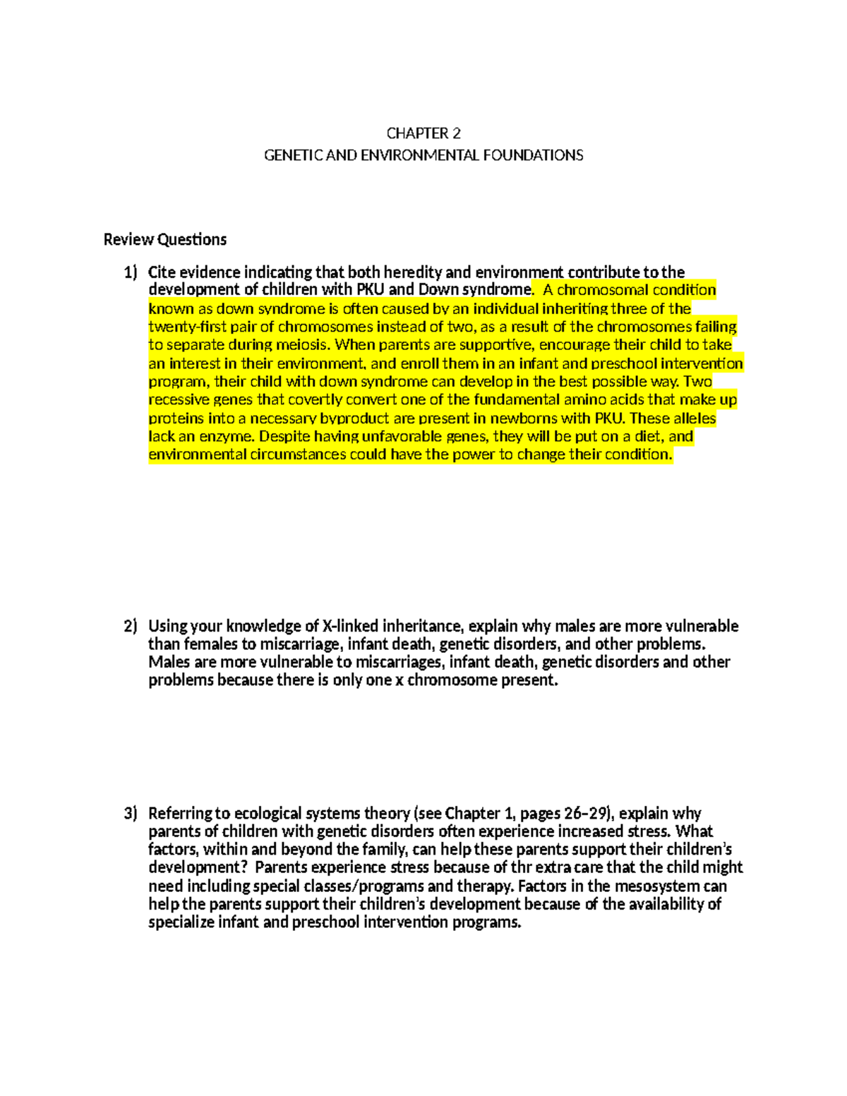Chapter 2 Review Questions Spring 2024 - CHAPTER 2 GENETIC AND ...