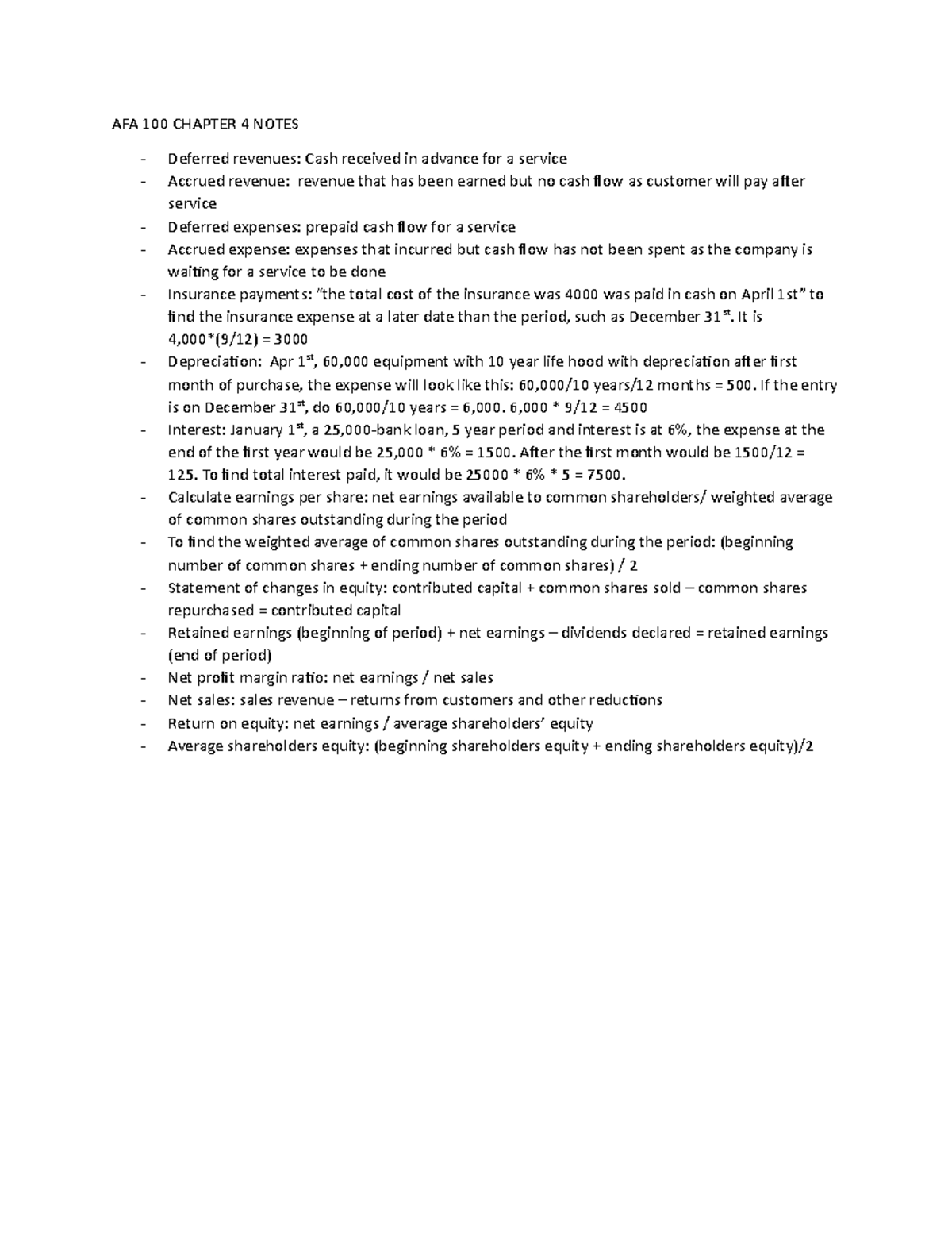 Afa 100 chapter 4 notes - AFA 100 CHAPTER 4 NOTES Deferred revenues ...