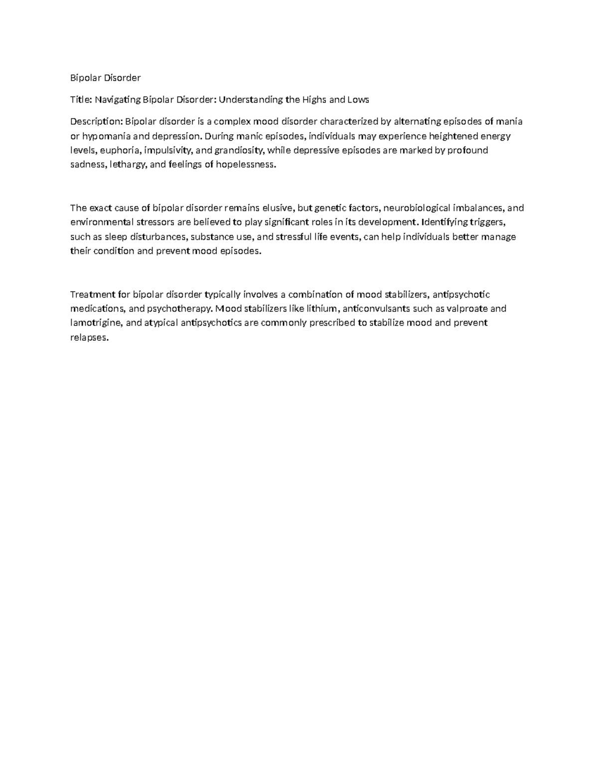 Psych 3 - notes - Bipolar Disorder Title: Navigating Bipolar Disorder ...