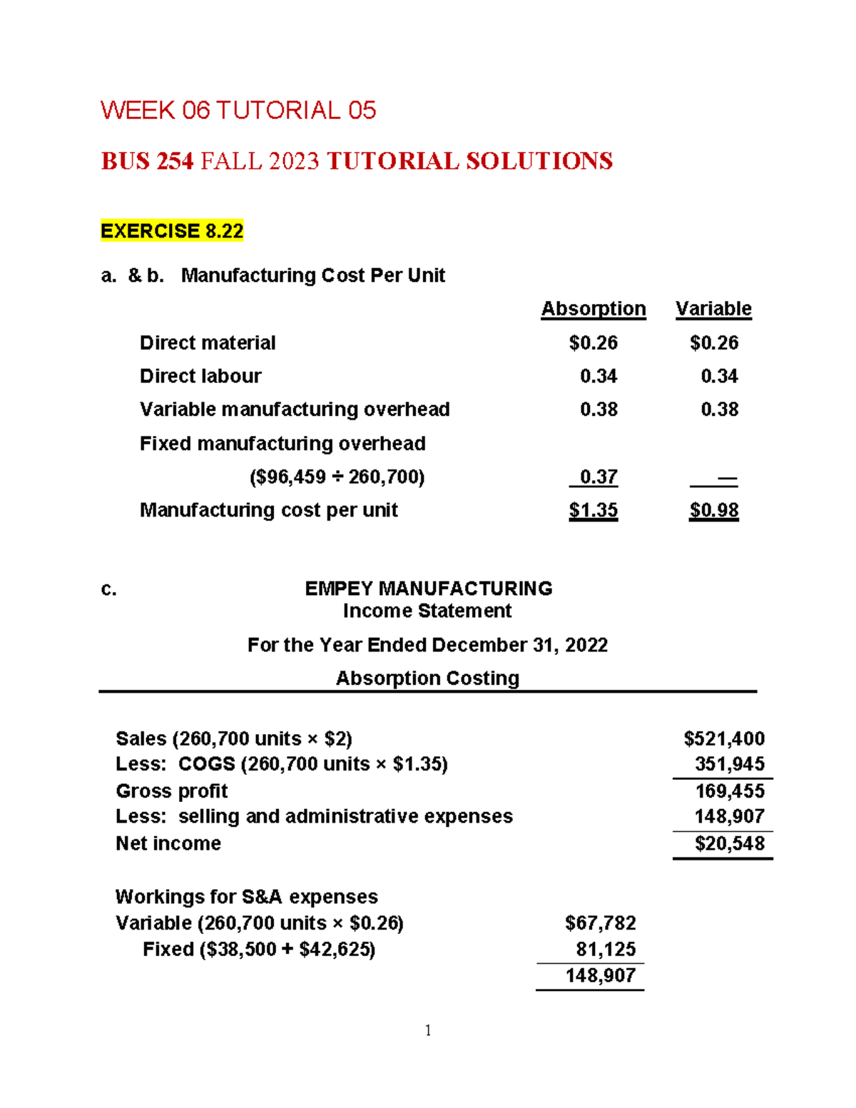 Tutorial 05 WEEK 06 - Alternate Inventory Costing solutions - WEEK 06 TUTORIAL 05 BUS 254 FALL ...