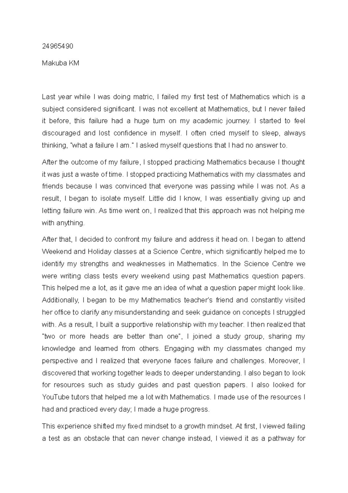 Kate Opv Assignment - Growth mindset - 24965490 Makuba KM Last year ...