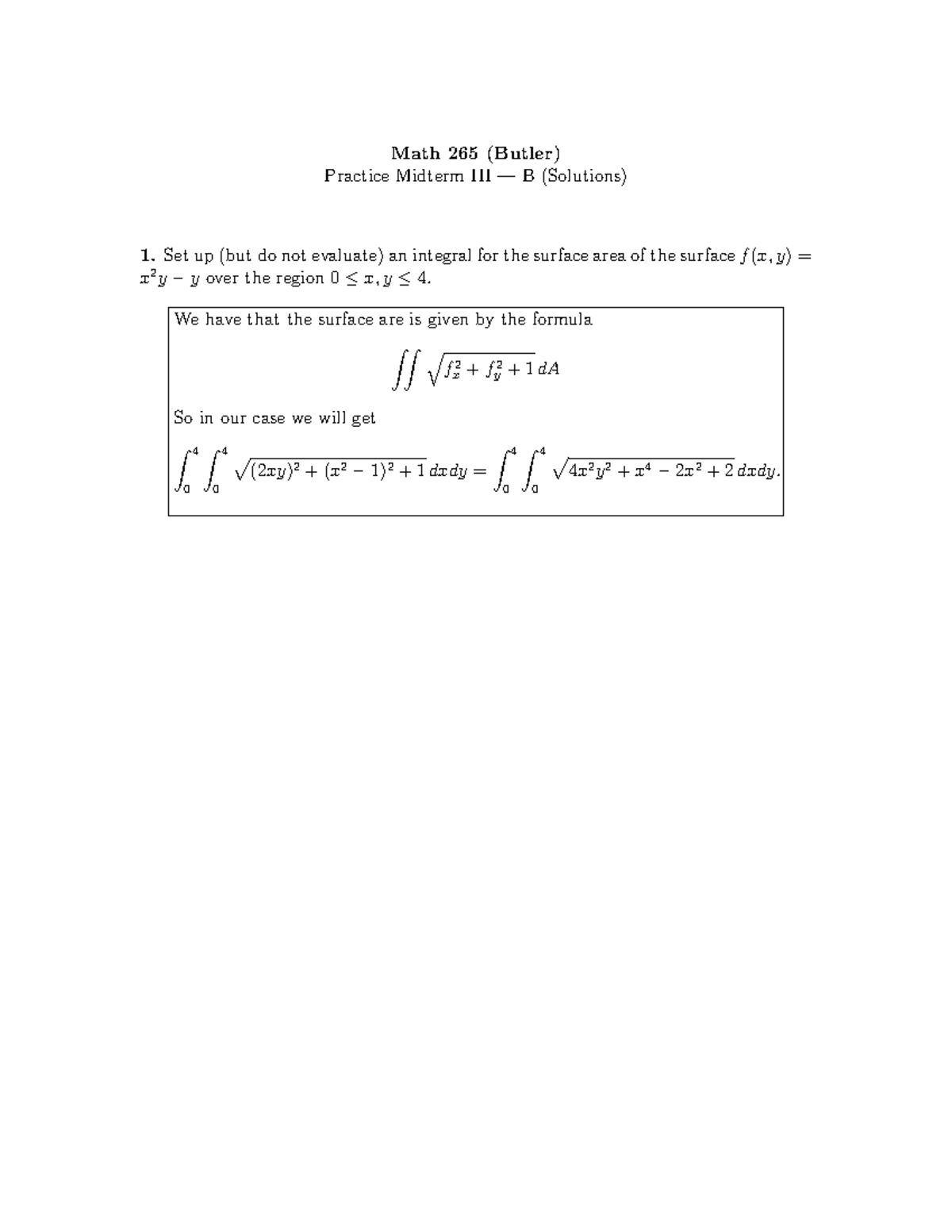 265F11PT3BSolns - helpful exams for the class - Math 265 (Butler ...