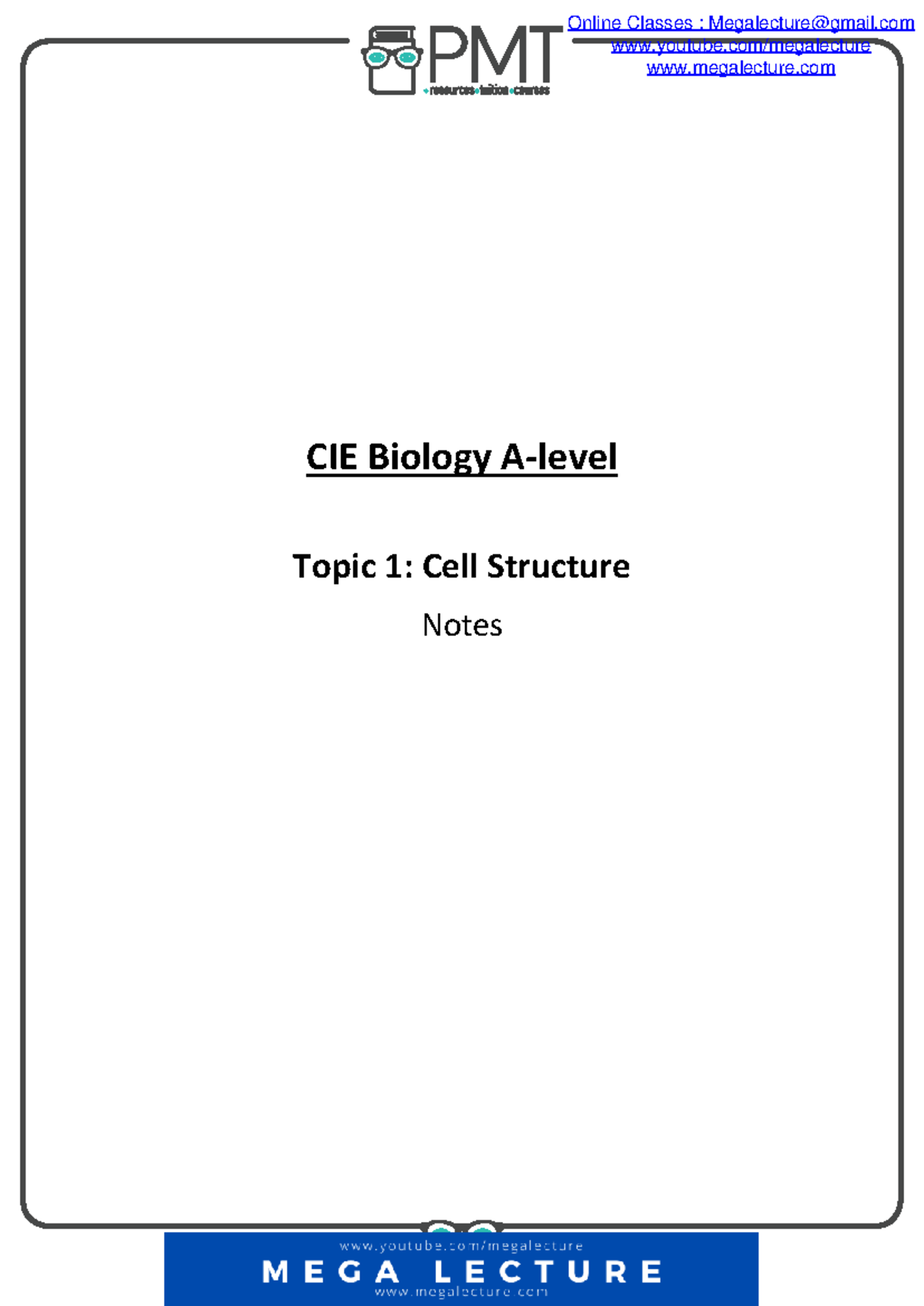 Summary Notes Topic 1 CIE Biology A Level - CIE Biology A-level Topic 1 ...