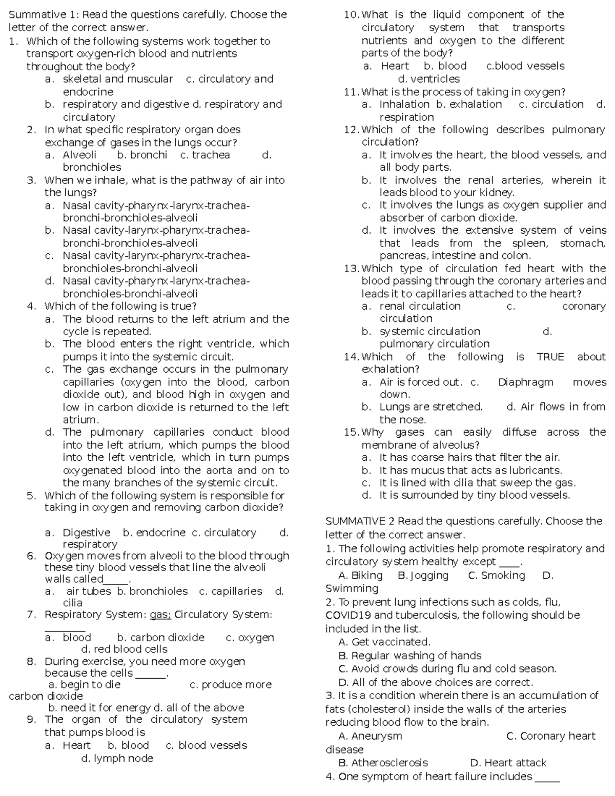 Summative 1 and 2 quarter 1 - Summative 1: Read the questions carefully ...