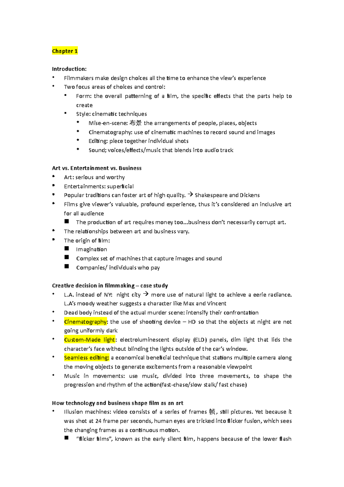 CIN105 reading notes - Summary Film Art: an Introduction - Chapter 1 ...