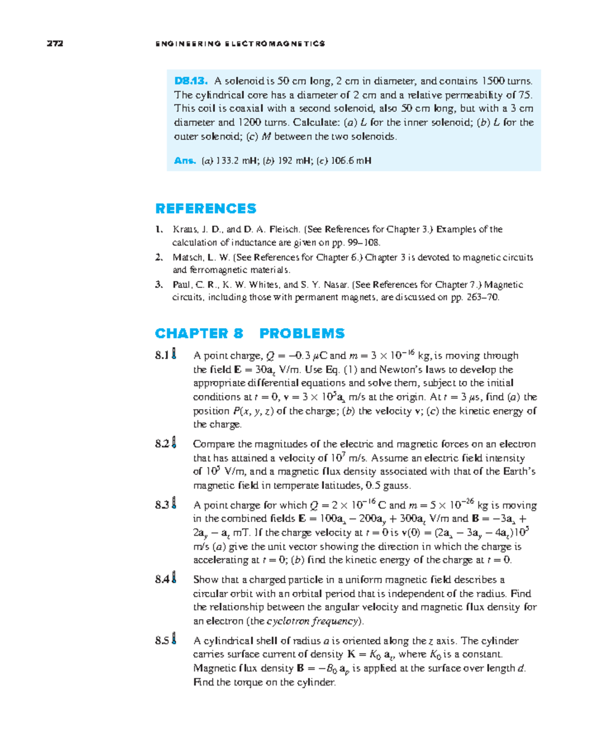 전기자기학 9ed Ch8 problem - 272 E N G I N E E R I N G E L E C T R O M A G N E T I C S REFERENCES ...