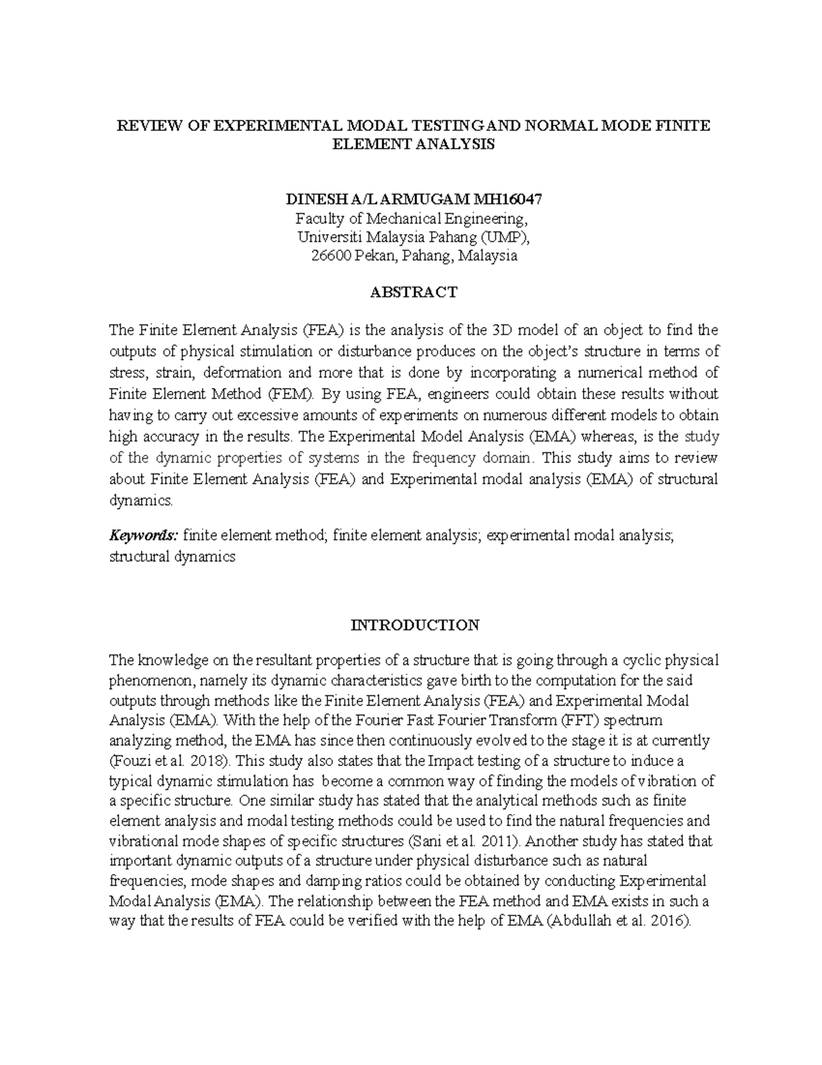 Paper review vnv dinesh - REVIEW OF EXPERIMENTAL MODAL TESTING AND ...
