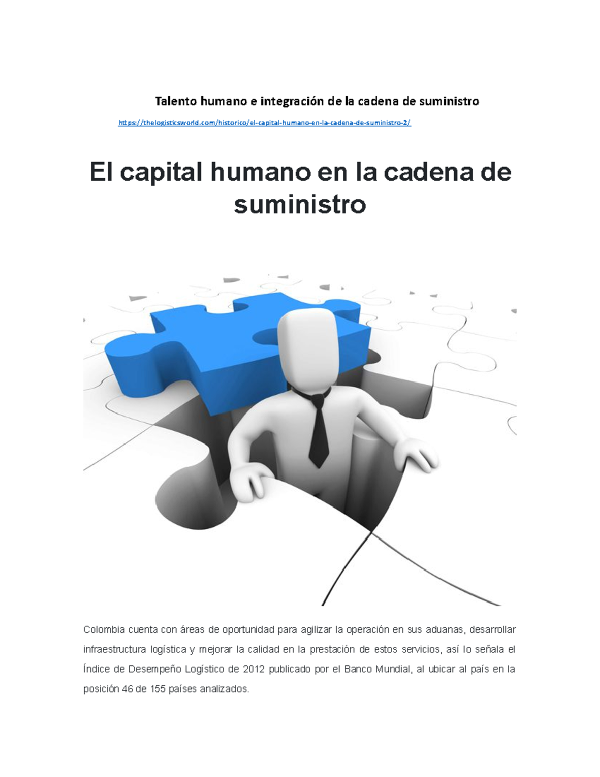 Mat complementario Talento humano e integración de la cadena de suministro - Talento humano e ...