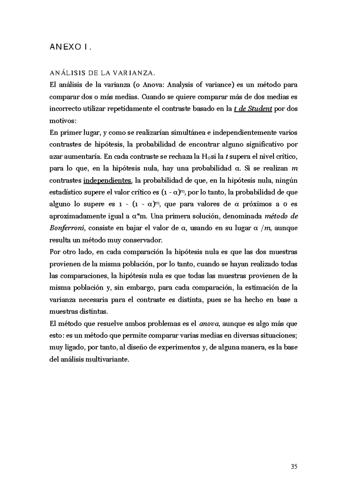 Anexo I . Análisis DE LA Varianza - A N EX O I. AN ÁLI SI S D E LA VAR I AN ZA. El an·lisis de ...