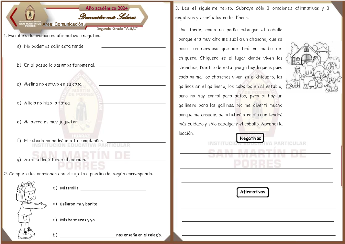 Oraciones afirmativas y negativas - Demuestro mis Saberes Area ...