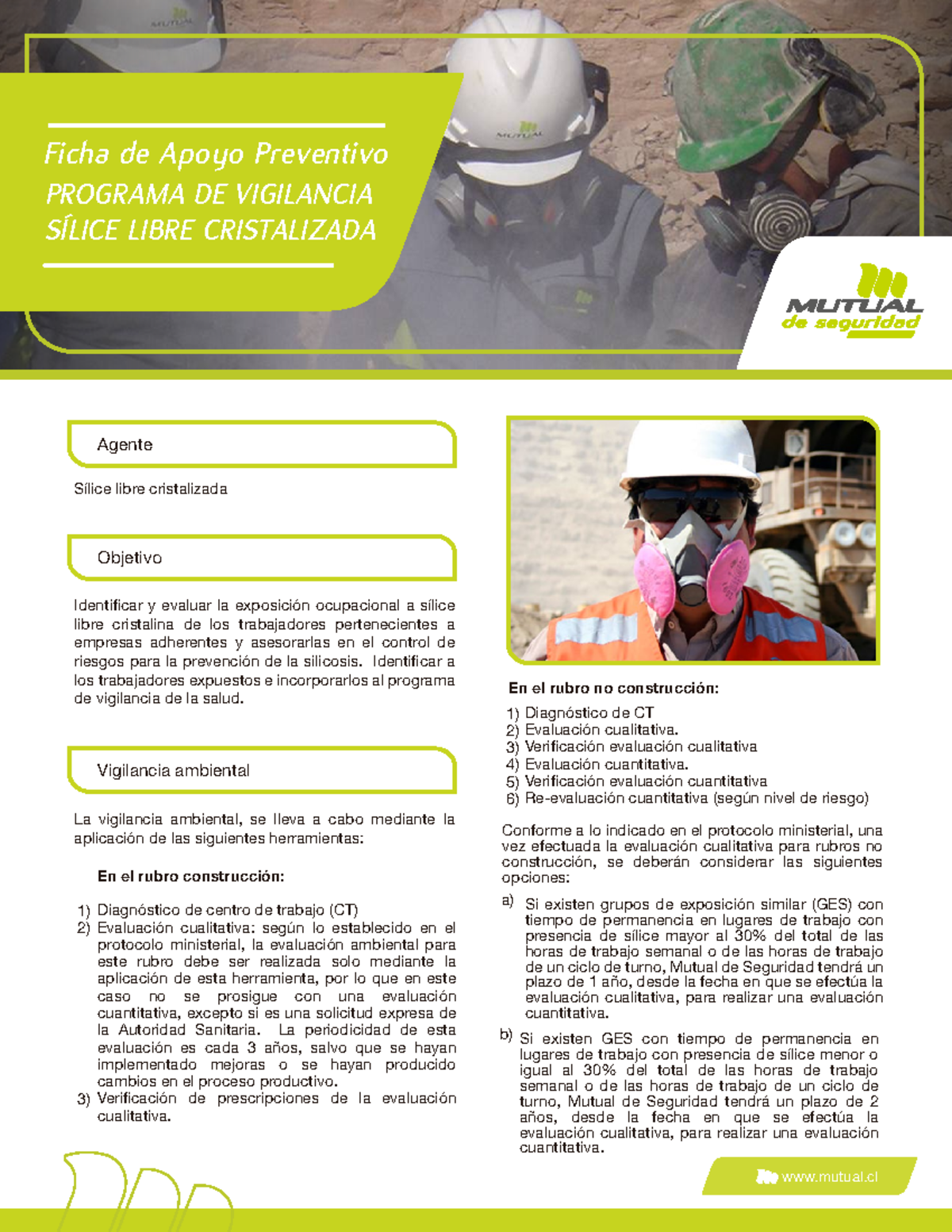 Ficha de apoyo preventivo silice v5 - PROGRAMA DE VIGILANCIA SÍLICE LIBRE CRISTALIZADA Ficha de ...