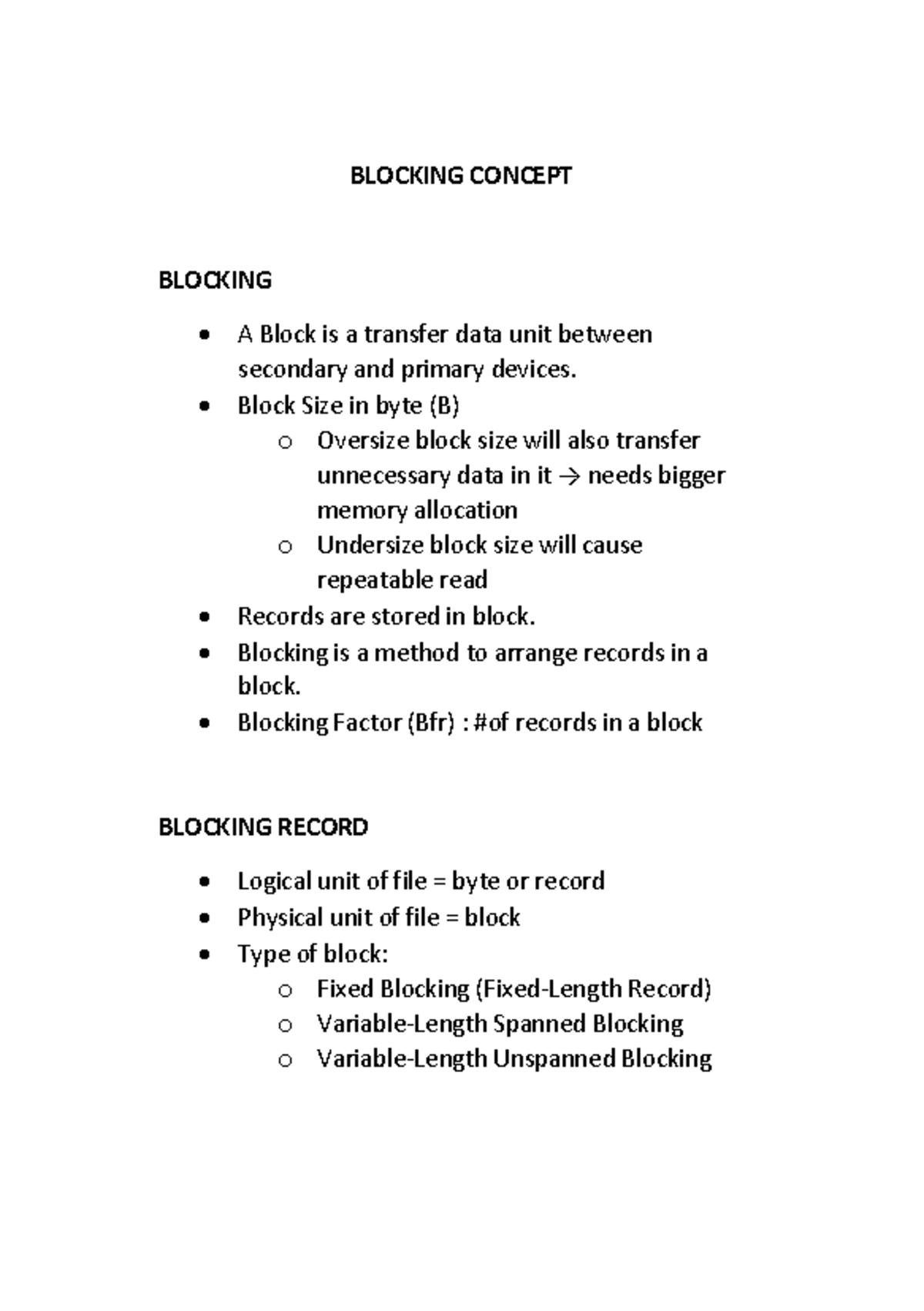Blocking Concept - BLOCKING CONCEPT BLOCKING A Block is a transfer data ...