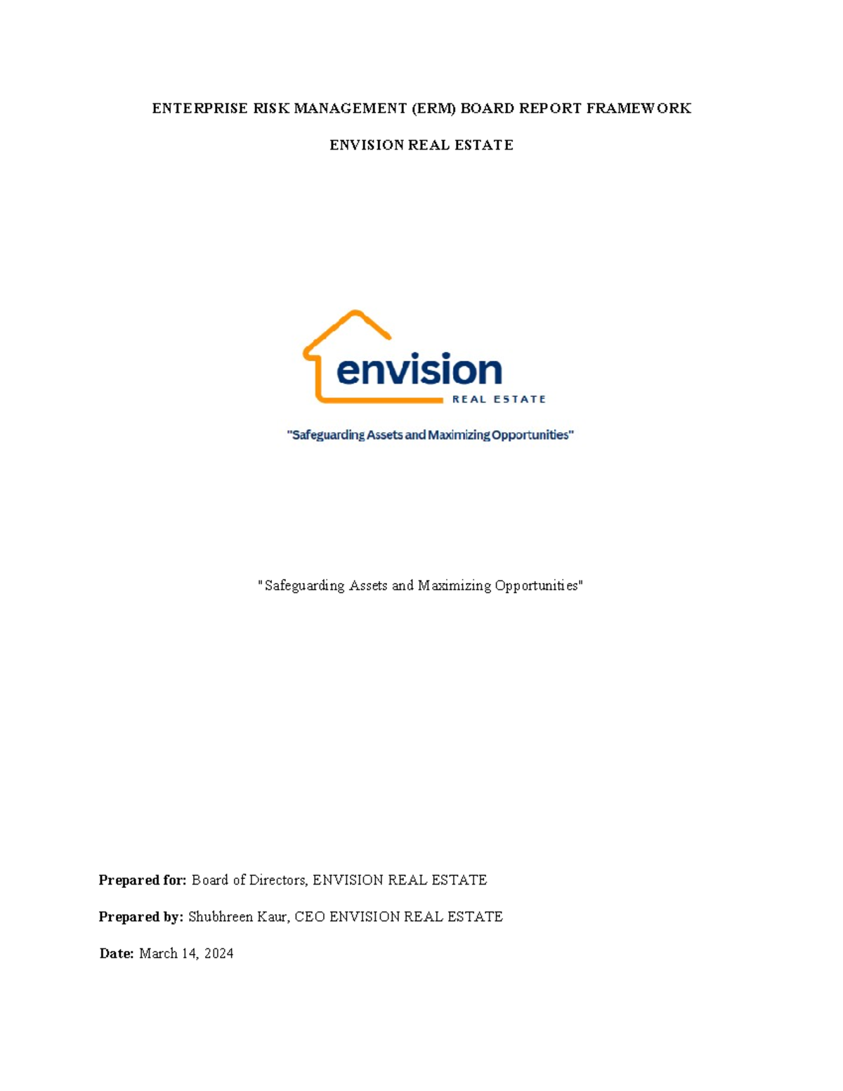 Enterprise RISK Management Framework - ENTERPRISE RISK MANAGEMENT (ERM ...
