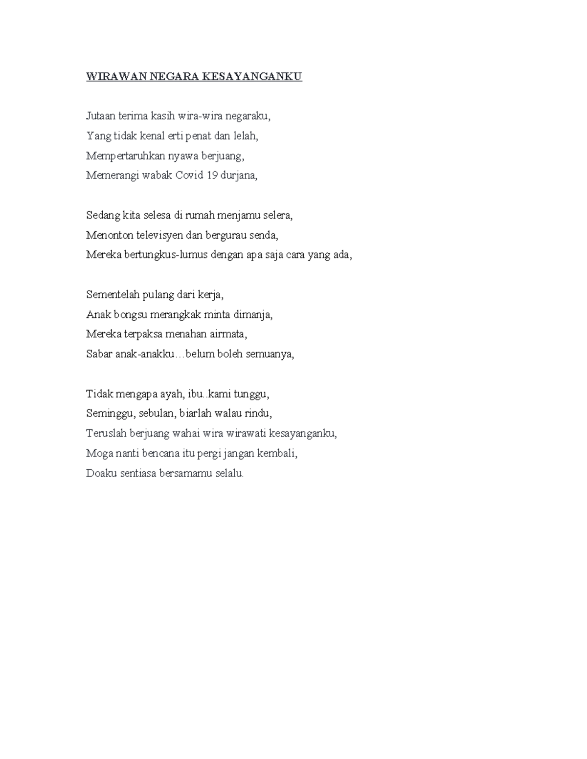 Sajak Wira Hari Ini - Wirawan Negara Kesayanganku - WIRAWAN NEGARA KESAYANGANKU Jutaan terima ...