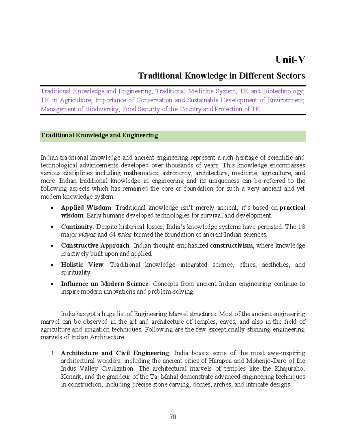 EITK UNIT-5 - Summary Traditional Knowledge - Unit-V Traditional ...