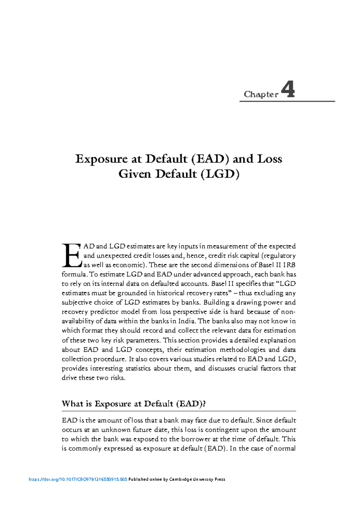 Exposure at default ead and loss given default lgd - Chapter 4 Exposure ...