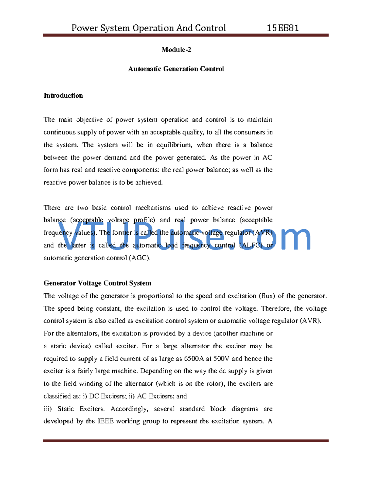17ee81 Vtupulse Lecture Notes 2 Vtupulse Module Automatic Generation Control Introduction