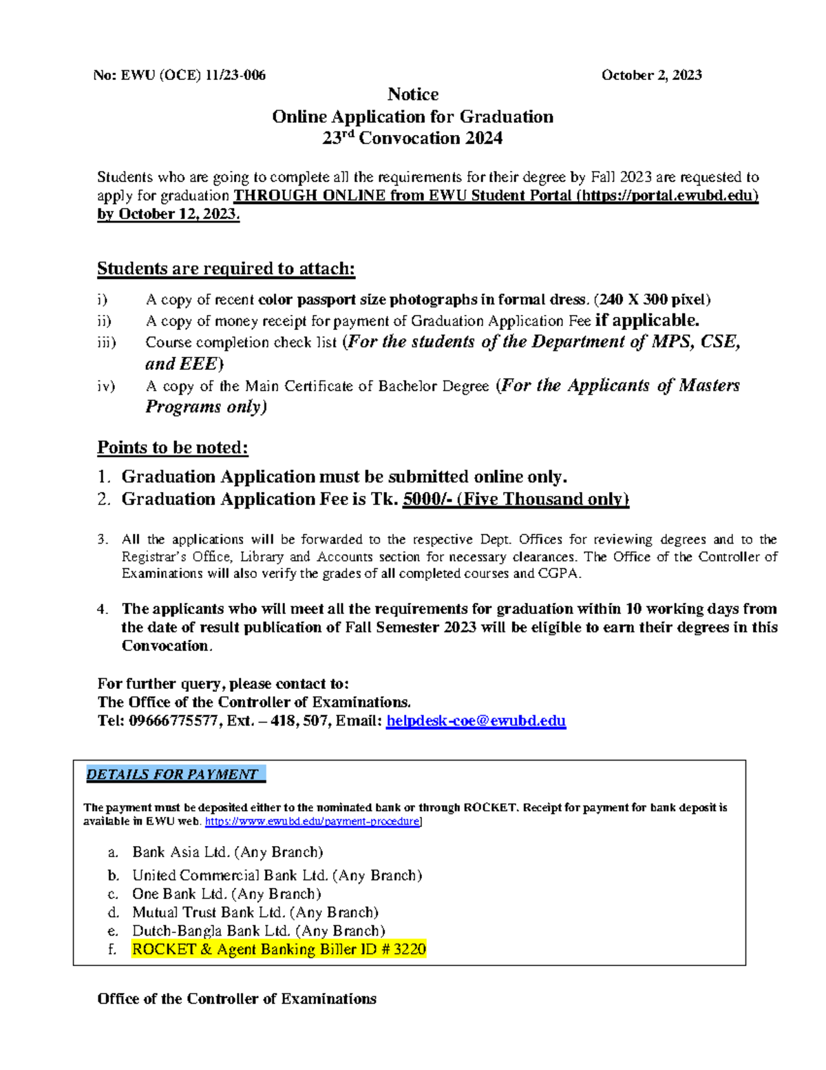 1696236912716 1 File - No: EWU (OCE) 11/2 3 - 006 October 2 , 2023 ...