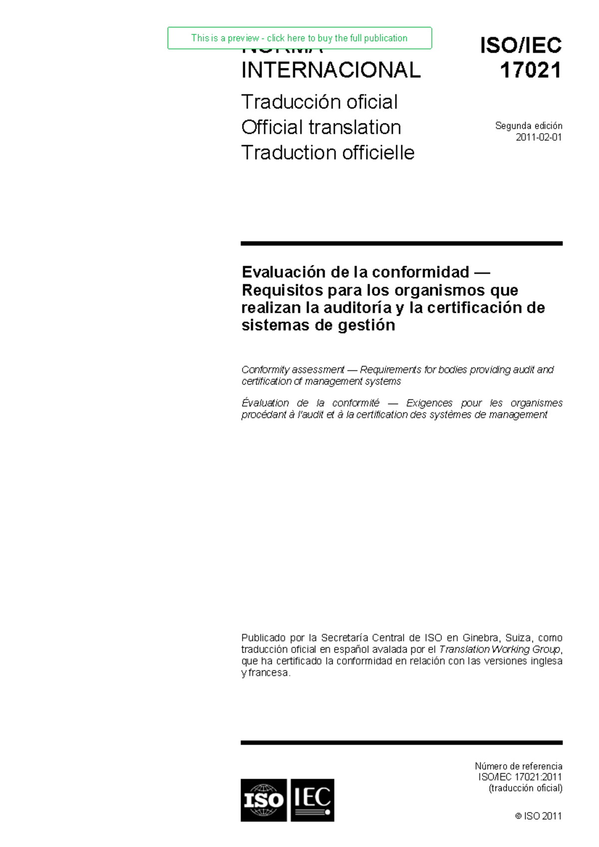 Info isoiec 17021{ed2.0}s - Número de referencia ISO/IEC 17021 ...