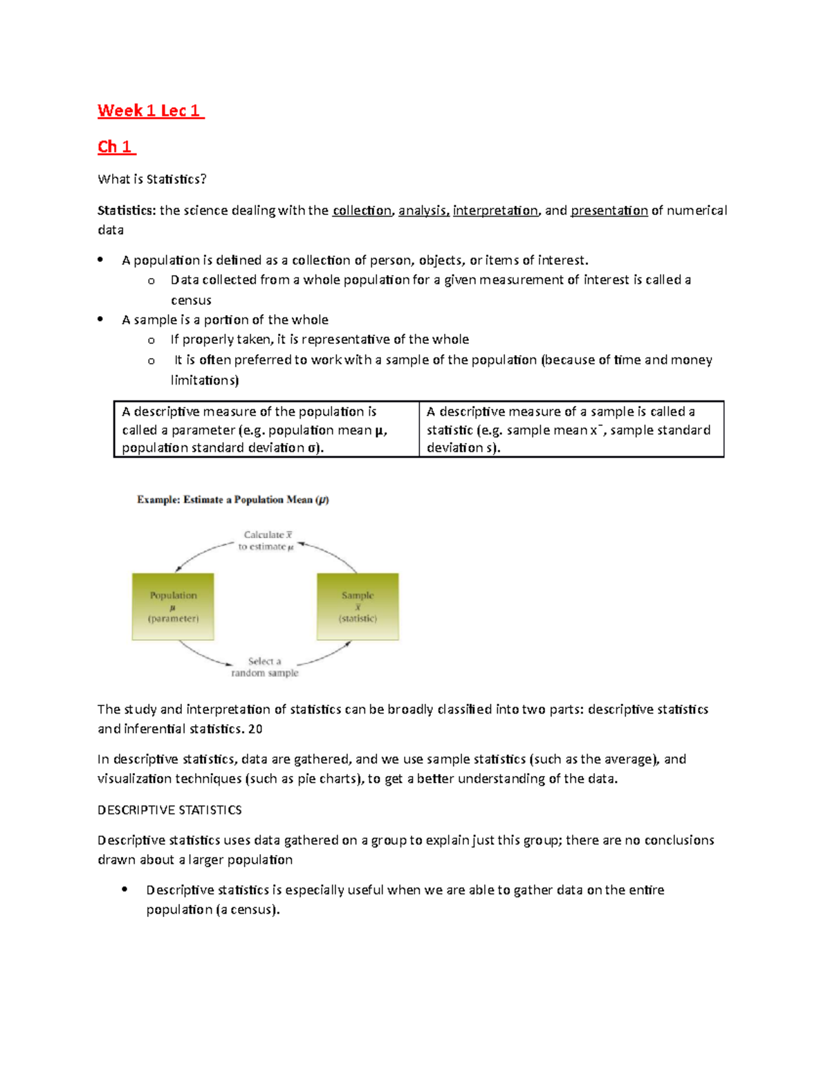 All Chapter Lecture Notes Week 1 Lec 1 Ch 1 What Is Statistics Statistics The Science