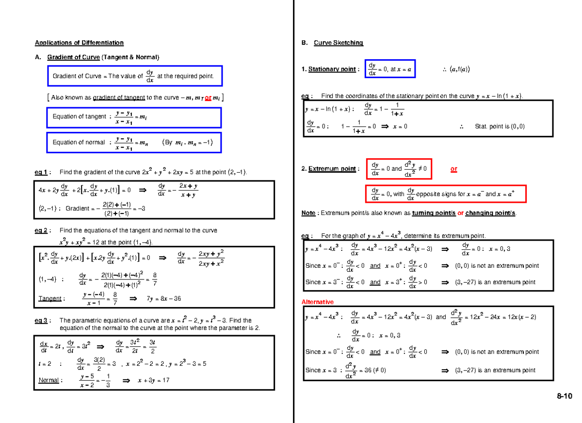 2019 8N Differentiation 2 - Applications of Differentiation A. Gradient ...