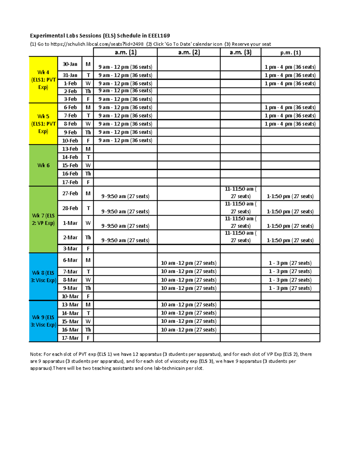Schedule for ELS - Experimental Labs Sessions (ELS) Schedule in EEEL (1) Go to - Studocu