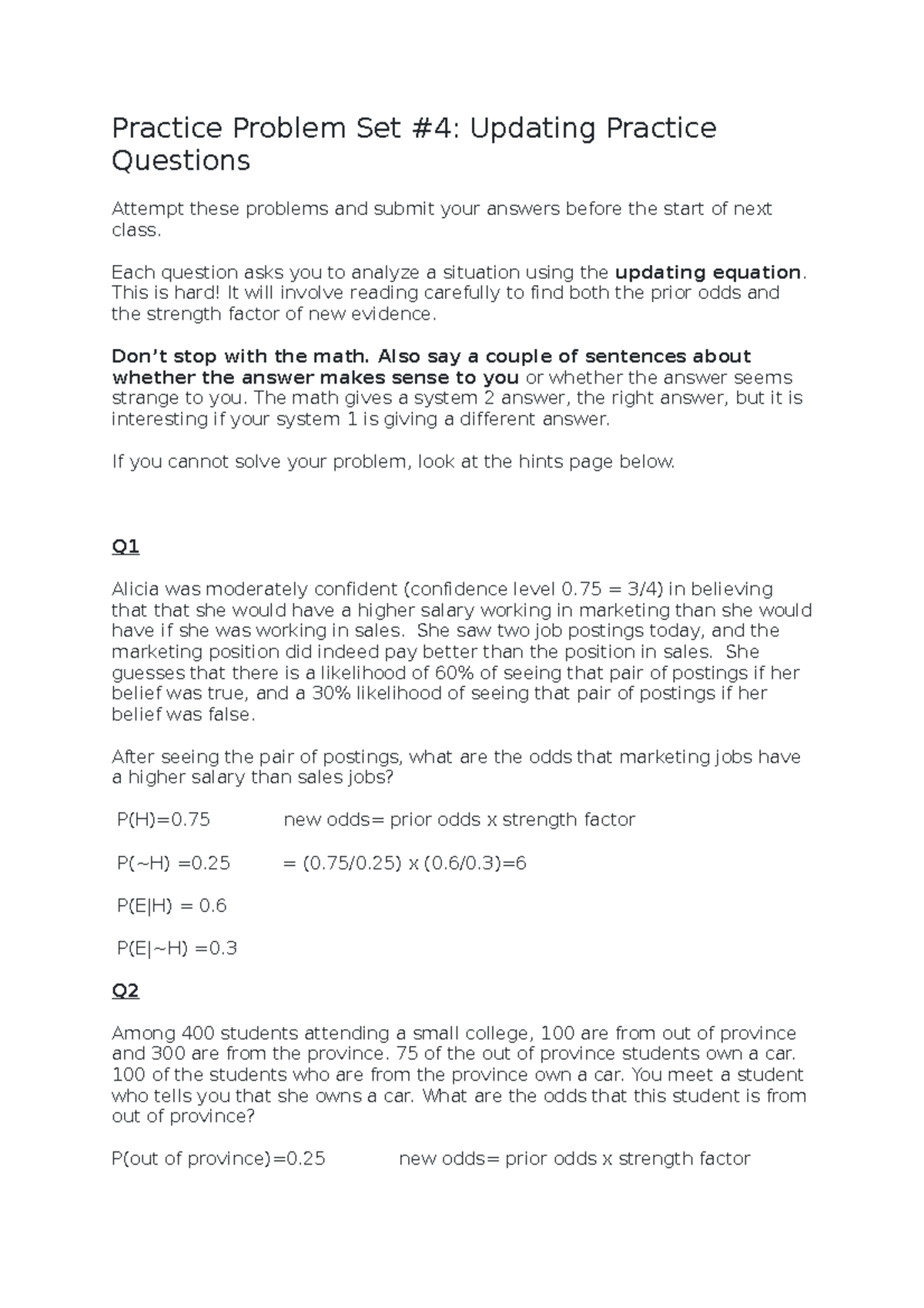 Practice Problem Set: Updating Practice Questions - Studocu