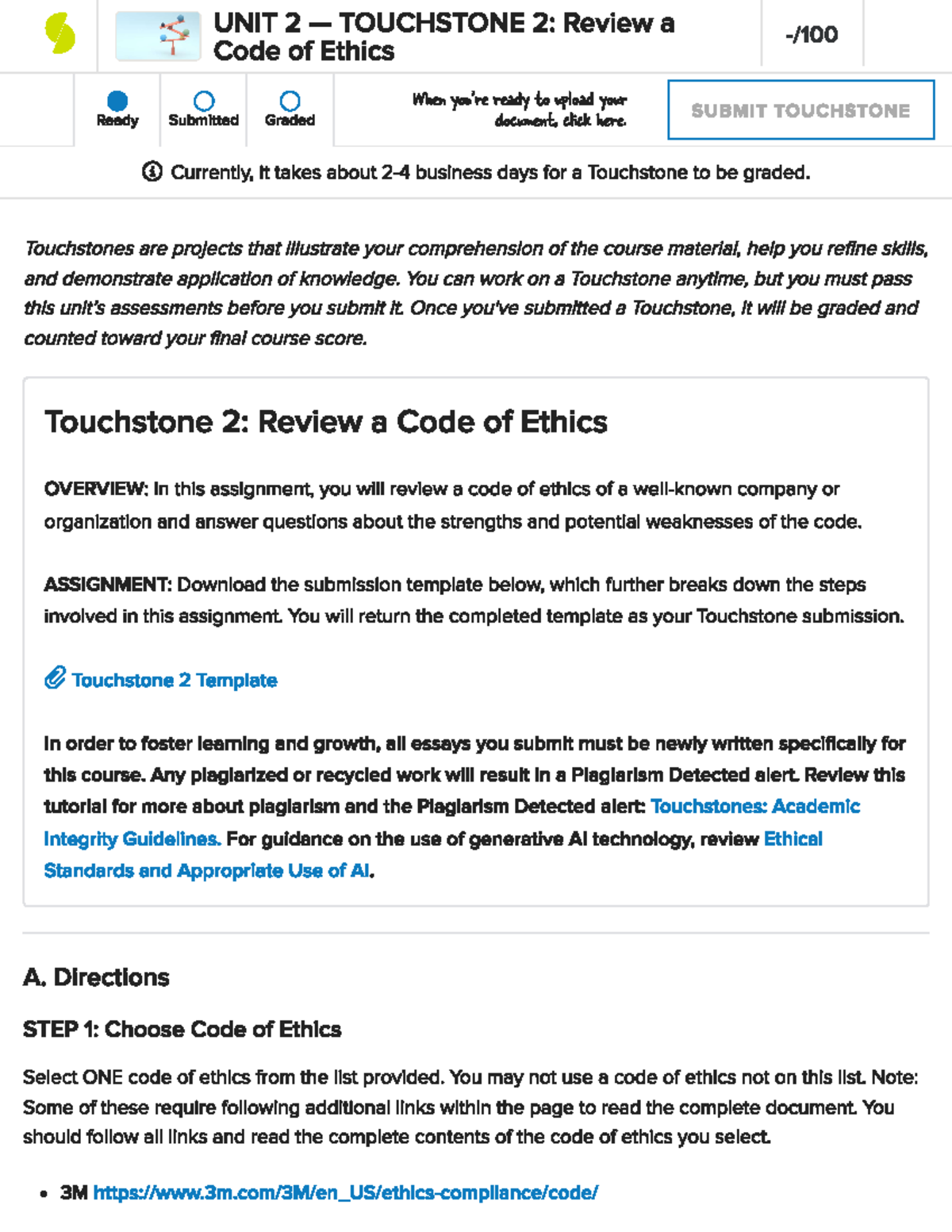 File 1 - Lecture Notes - UNIT 2 TOUCHSTONE 2: Review a Code of Ethics ...