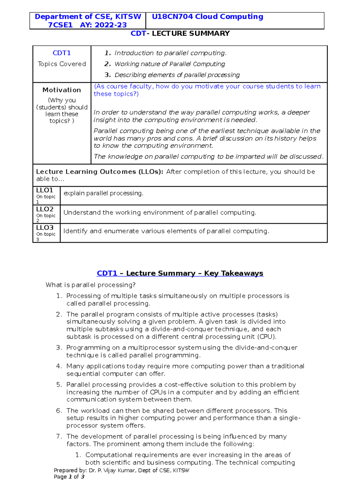 Cc U1 Cdt1 7cse1 Pvk 2022 23 Department Of Cse Kitsw 7cse1 Ay 2022 U18cn704 Cloud Computing