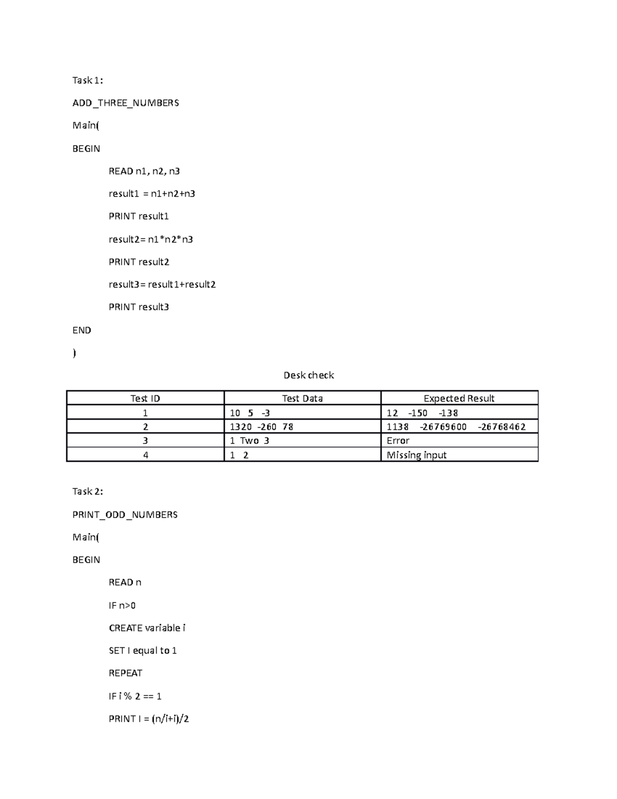 Tài liệu1 - abc - Task 1: ADD_THREE_NUMBERS Main( BEGIN READ n1, n2, n ...