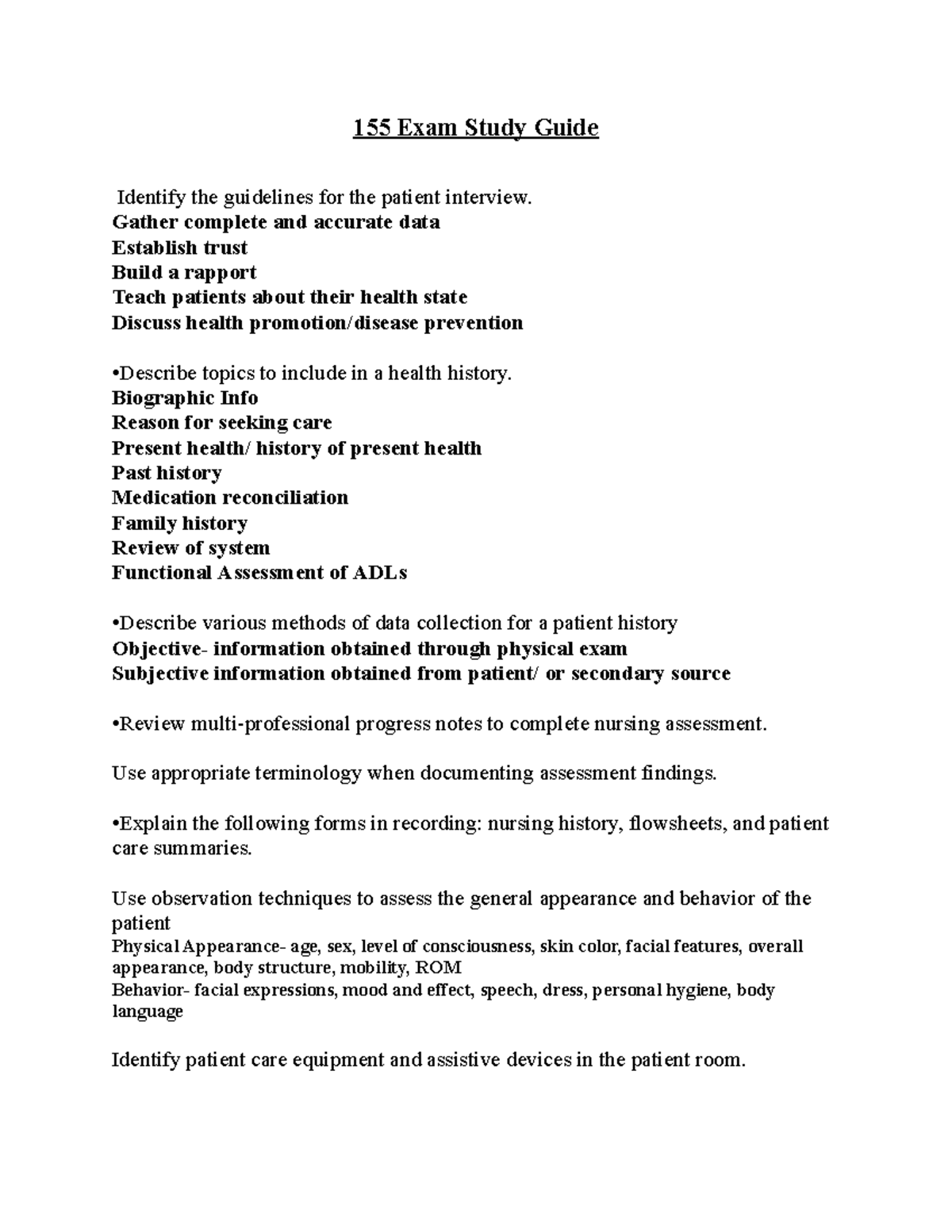 155 Exam 1 Study Guide - 155 Exam Study Guide Identify the guidelines ...