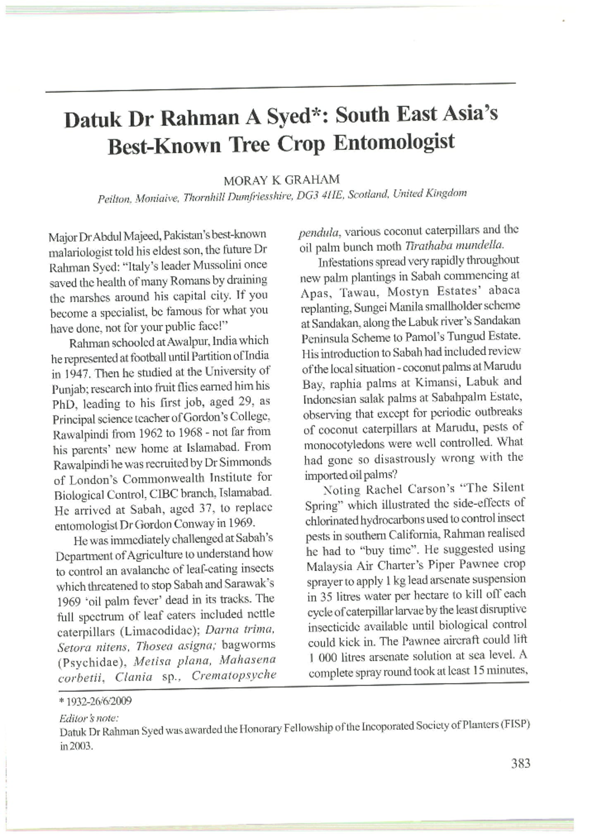 Datuk Dr Rahman A Syed; South East Asia Best-Known Tree Crop ...