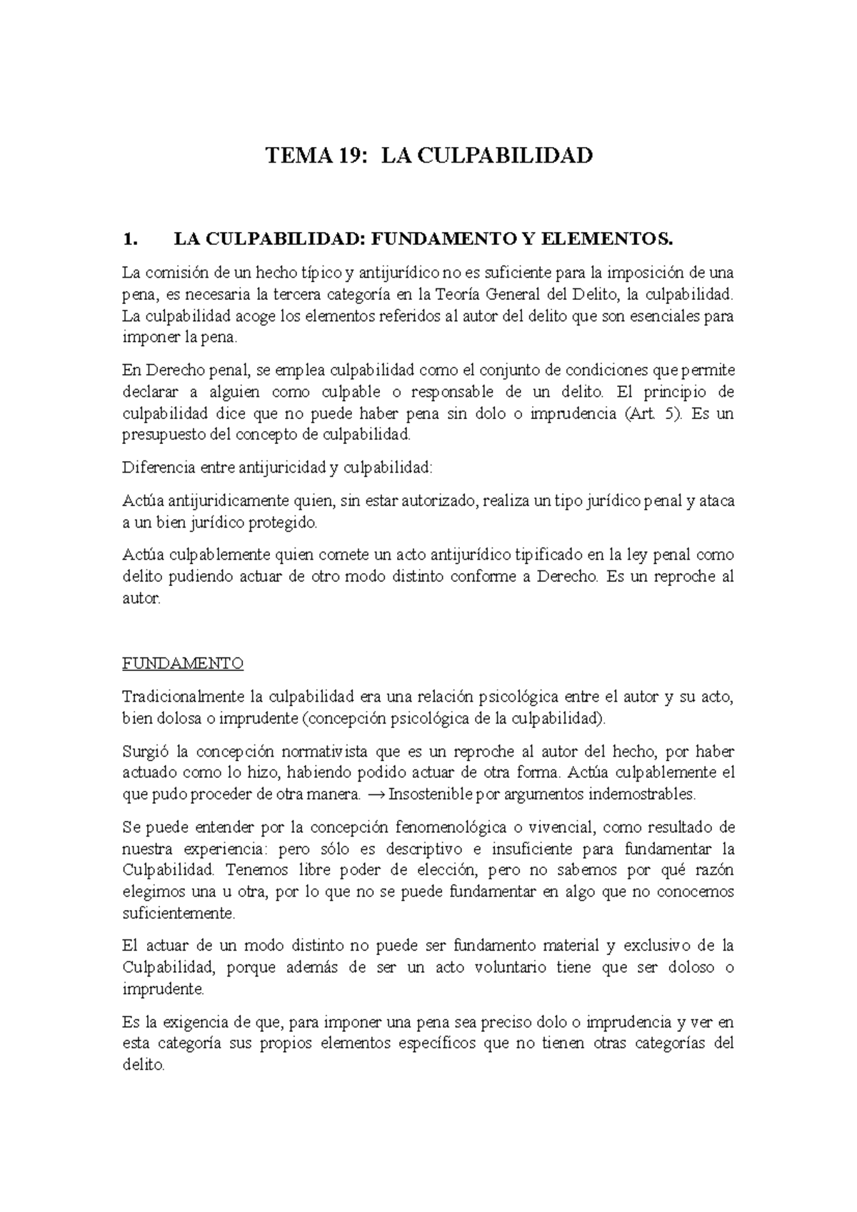 TEMA 19- La culpabilidad - TEMA 19: LA CULPABILIDAD 1. LA CULPABILIDAD ...