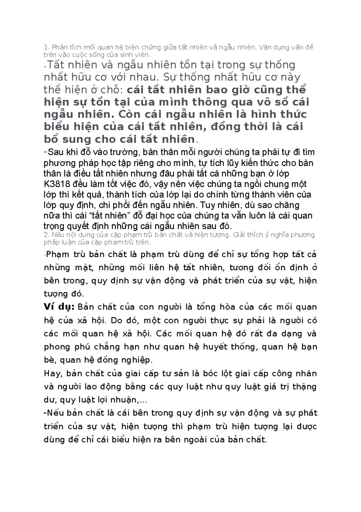 BT triết học - Dghdhd - 1. Phân tích mối quan hệ biện chứng giữa tất ...