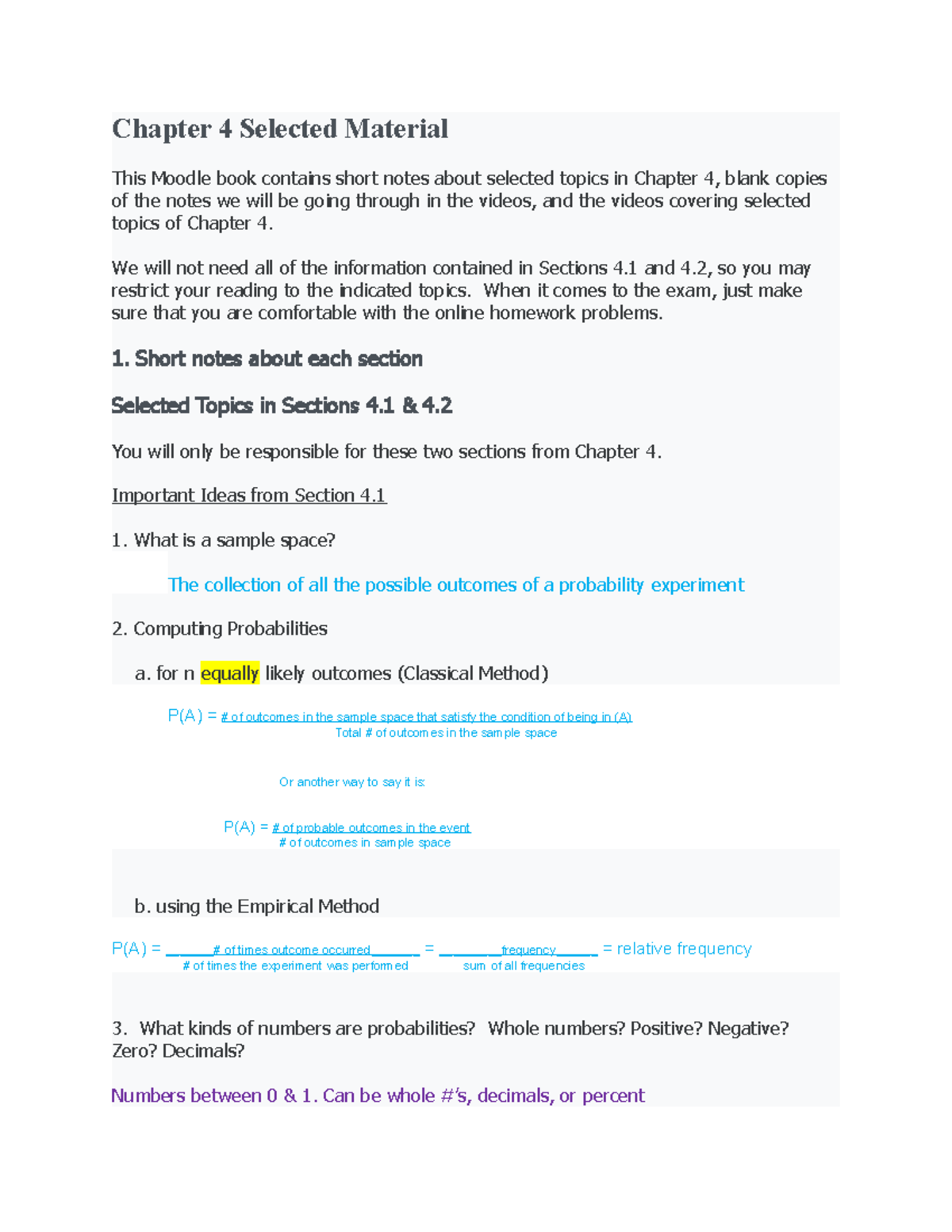Chapter 4 notes - Stat - Chapter 4 Selected Material This Moodle book ...