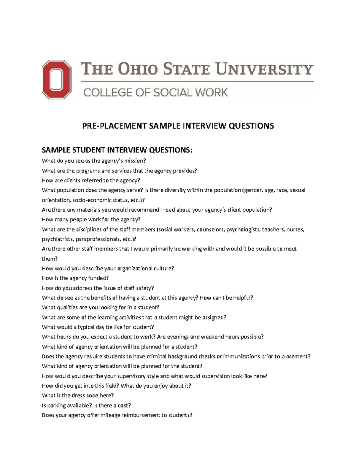 Sample- Interview- Questions - PRE-PLACEMENT SAMPLE INTERVIEW QUESTIONS ...