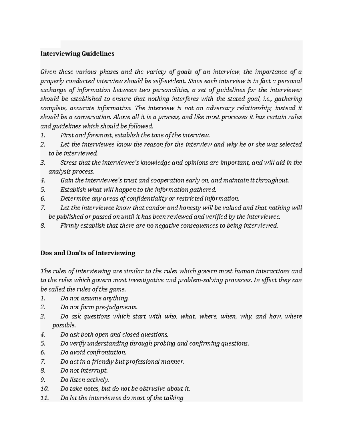 Interviewing Guidelines - Interviewing Guidelines Given these various ...