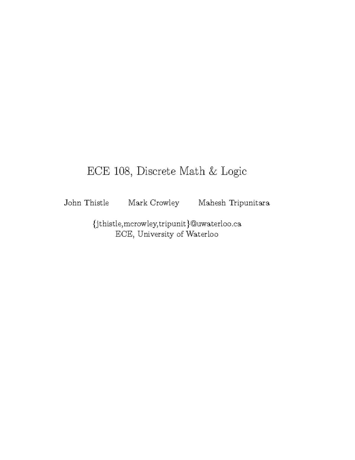 Discrete Math And Logic ECE 108 Discrete Math Logic John Thistle