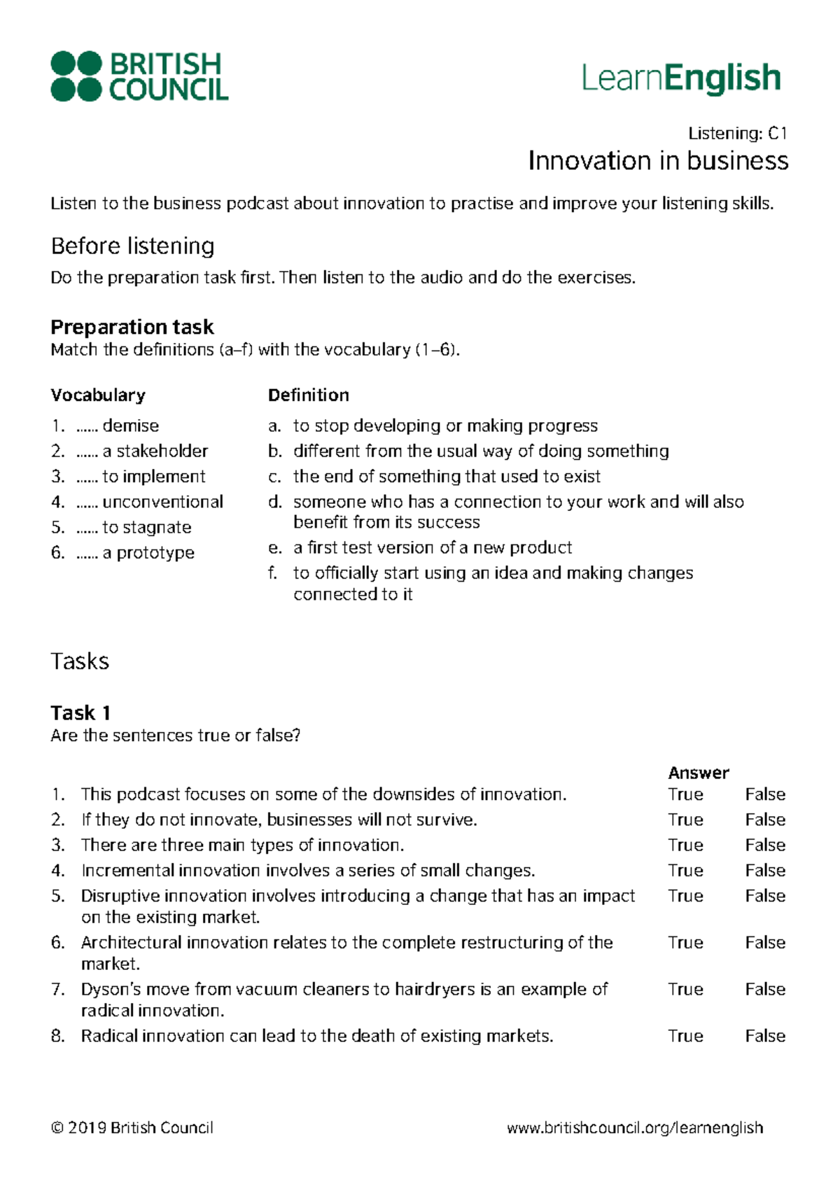 Learn English-Listening-C1-Innovation-in-business - Listening: C ...